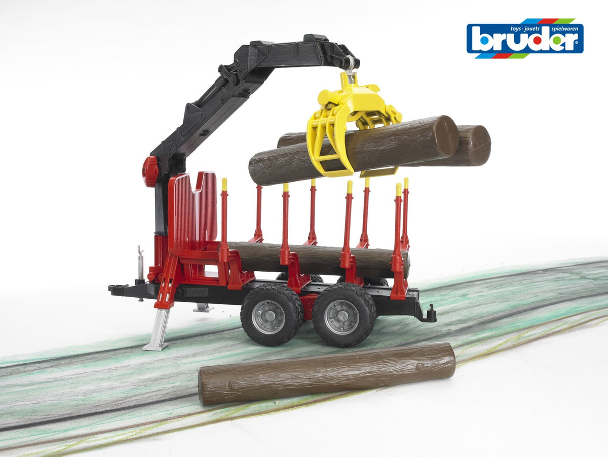 B02252 Bruder Forestry Trailer with Crane and Logs – Brushwood Toys