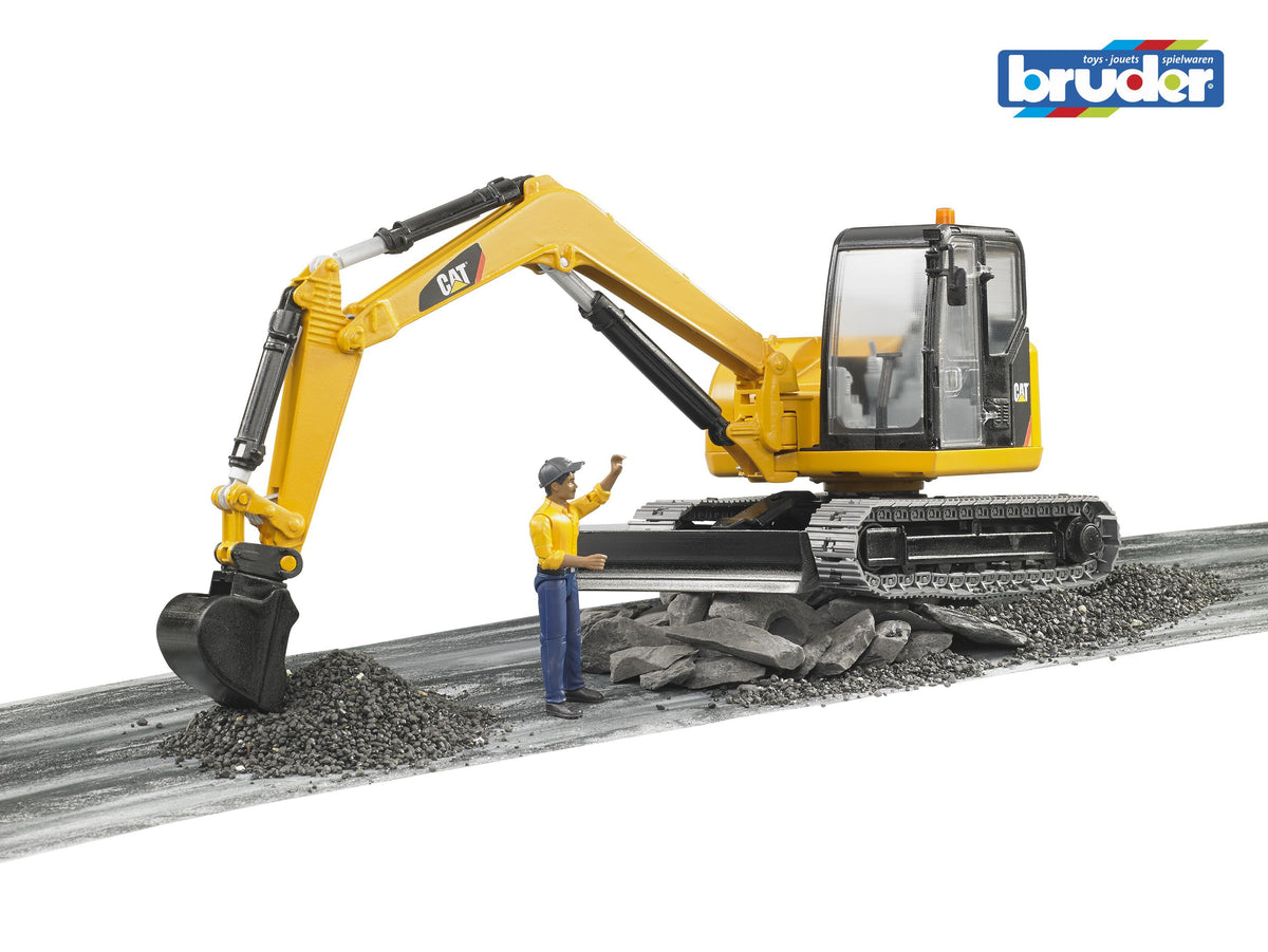 B02466 BRUDER CAT MINI DIGGER WITH WORKMAN FIGURE – Brushwood Toys